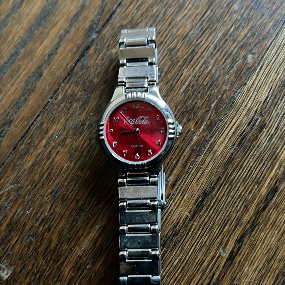 Coca Cola Silver Watch With Red Face. - Gem